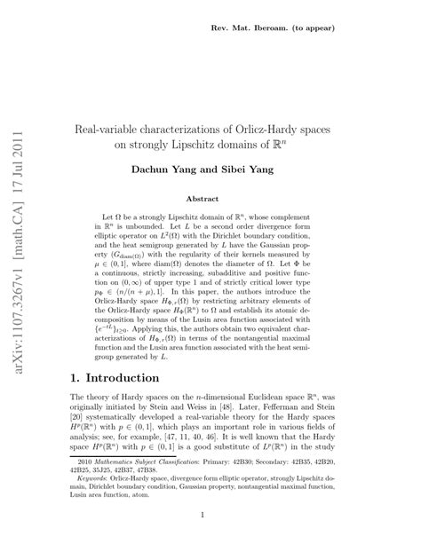 Pdf Real Variable Characterizations Of Orlicz Hardy Spaces On Stronglylipschitz Domains Of