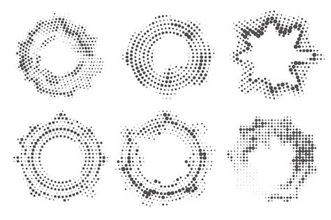 Dotted Circle Pattern Abstract Halftone Round Vector Frame With Random Gradient Gradation Grunge