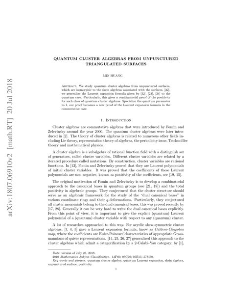 Pdf Quantum Cluster Algebras From Unpunctured Triangulated Surfaces