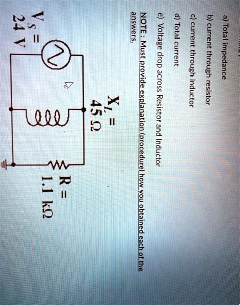 A Total Impedance B Current Through Resistor C Current Through Inductor D Total Current E