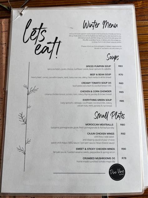 Menu At Duo Vine Restaurant Rustenburg Menu At Duo Vine Restaurant Rustenburg