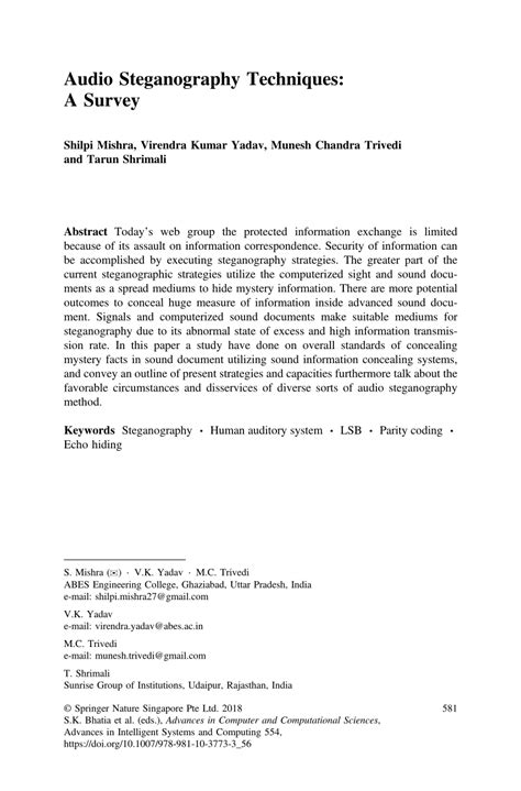 Pdf Audio Steganography Techniques A Survey