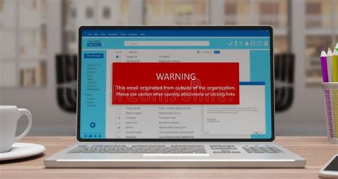 email warning message caution with opening attachments and clicking links stock illustration