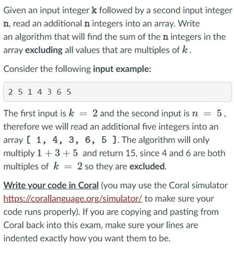 Solved Given An Input Integer K Followed By A Second Input