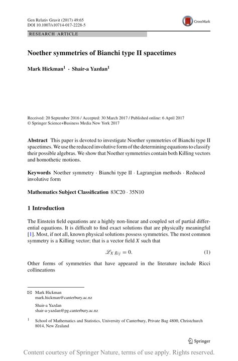 Noether Symmetries Of Bianchi Type Ii Spacetimes Request Pdf