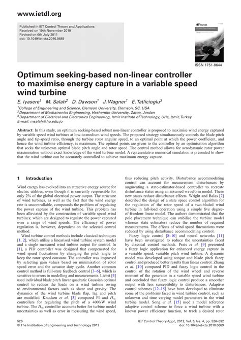 Pdf Optimum Seeking Based Non Linear Controller To Maximise Energy