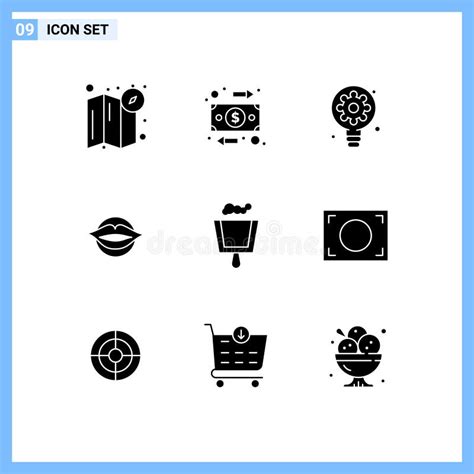 User Interface Pack Of 9 Basic Solid Glyphs Of Dustpan Beauty Process Face Mouth Stock