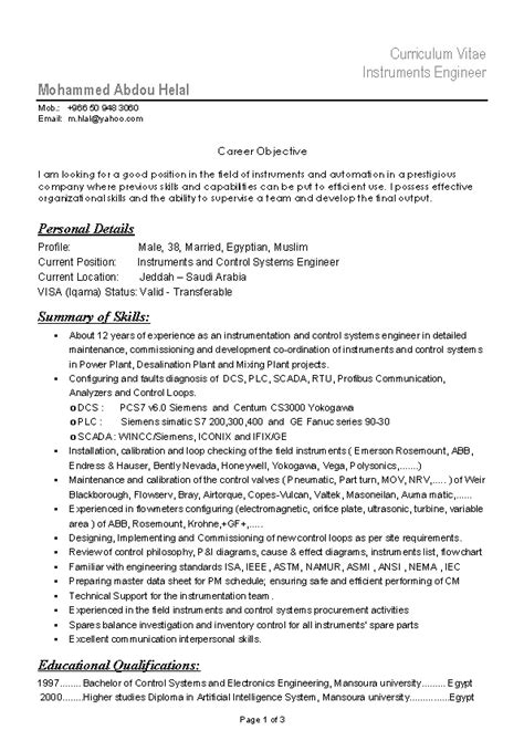 Experience Electronics Engineer Resume Pdfsimpli