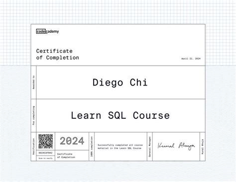 New Sql Certificate From Codecademy Diego Chi