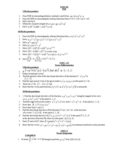 Devc Unit Iii Iv And V Question Bank Pdf Partial Differential