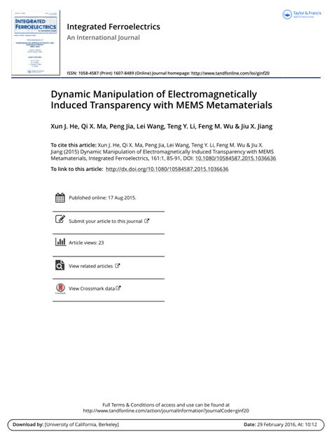 Pdf Dynamic Manipulation Of Electromagnetically Induced Transparency