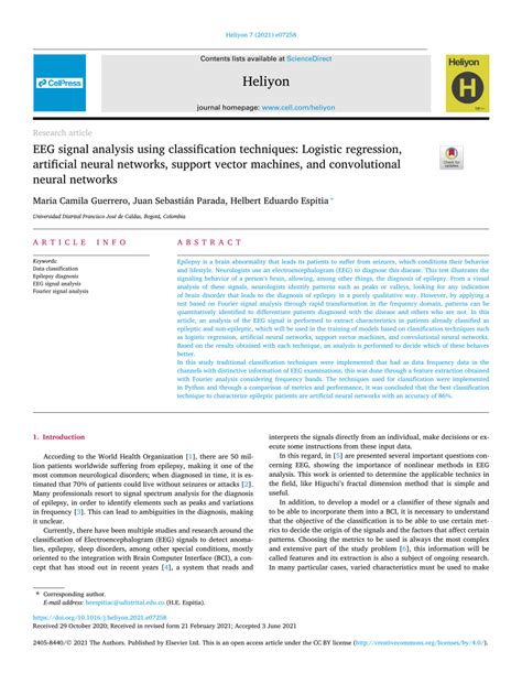 Pdf Eeg Signal Analysis Using Classification Techniques Logistic Regression Artificial