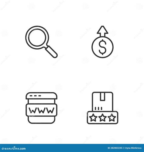 Set Line Consumer Product Rating Browser Window Magnifying Glass And Financial Growth Dollar