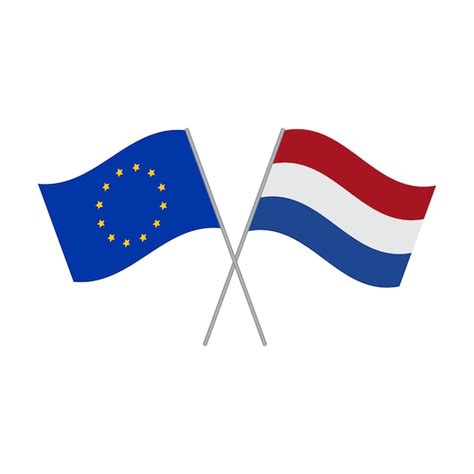 흰색 배경에 고립 된 유럽 연합 및 네덜란드 플래그 벡터 프리미엄 벡터