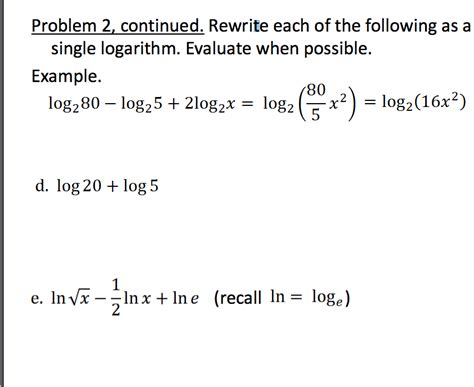 Solved Rewrite Each Of The Following As A Single Logarithm