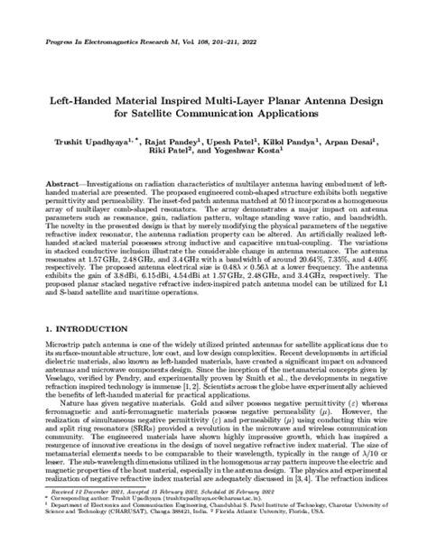 Pdf Left Handed Material Inspired Multi Layer Planar Antenna Design For Satellite