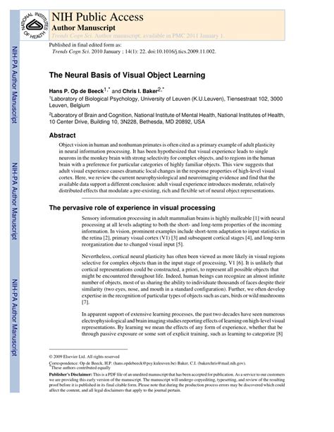 Pdf The Neural Basis Of Visual Object Learning