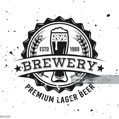 분리식 그런지 텍스처로 배경에 고립된 모노크롬 빈티지 스타일의 양조장 벡터 라운드 엠블럼 라벨 배지 스탬프 또는 로고 로고에