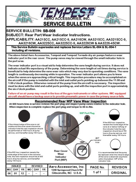 Service Bulletin Sb 008 Revision O 060112 Limites Da Bomba De Vácuo
