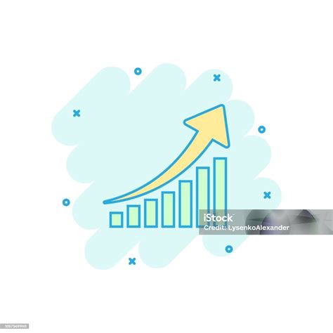 벡터 만화 스타일에서 만화 성장 차트 아이콘입니다 다이어그램 기호 그림 그림을 성장 화살표 비즈니스 스플래시 효과 개념 증가 0명에 대한 스톡 벡터 아트 및 기타 이미지