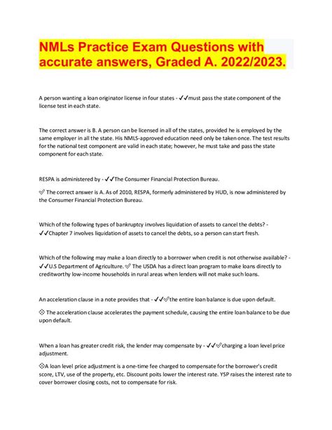 Nmls Practice Exam Questions With Accurate Answers Graded A 2022 2023