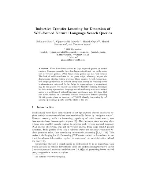 Pdf Inductive Transfer Learning For Detection Of Well Formed Natural Language Search Queries Pdf Inductive Transfer Learning For Detection Of Well Formed Natural Language Search Queries