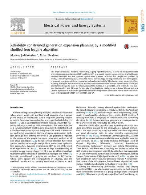 Pdf Reliability Constrained Generation Expansion Planning By A