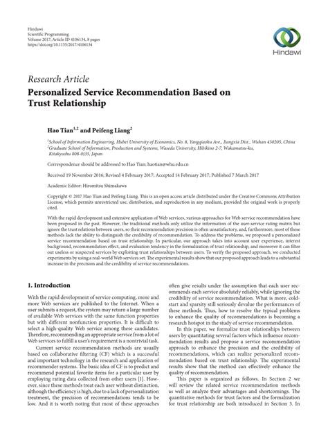 Pdf Personalized Service Recommendation Based On Trust Relationship