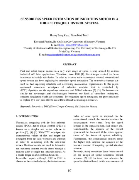 pdf sensorless speed estimation of induction motor in a direct torque
