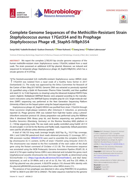 Pdf Complete Genome Sequences Of The Methicillin Resistant Strain Staphylococcus Aureus