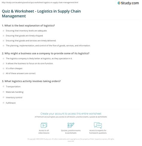 Supply Chain Trivia Questions About This Quiz Worksheet