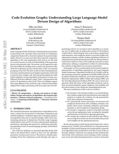 Pdf Code Evolution Graphs Understanding Large Language Model Driven Design Of Algorithms