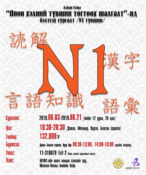 АЛБАН ЁСНЫ “ЯПОН ХЭЛНИЙ ТҮВШИН ТОГТООХ ШАЛГАЛТ” Д БЭЛТГЭХ СУРГАЛТ N1 ТҮВШИН