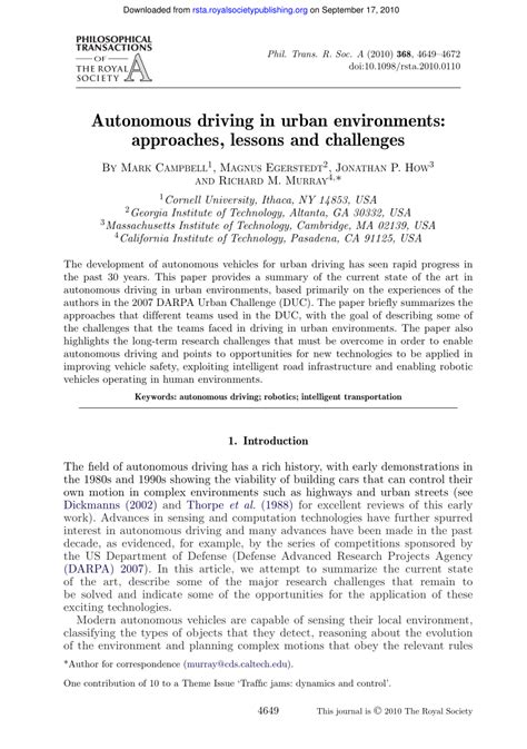 Pdf Autonomous Driving In Urban Environments Approaches Lessons And Challenges