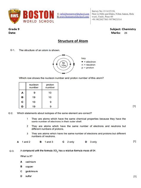 Grade 9 Structure Of Atom Pdf