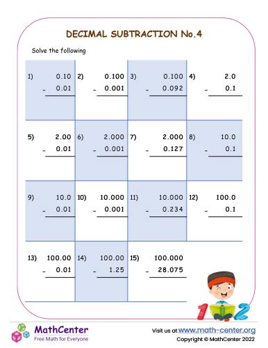 Subtracting Decimals No4 Worksheets Math Center Worksheets Library