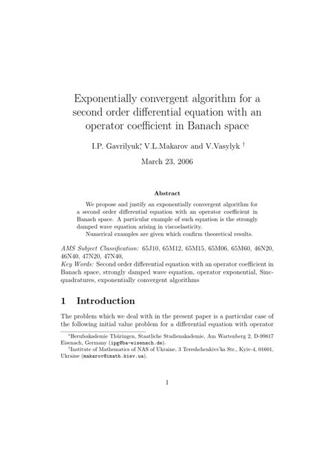 Pdf Exponentially Convergent Algorithm For A Second Order