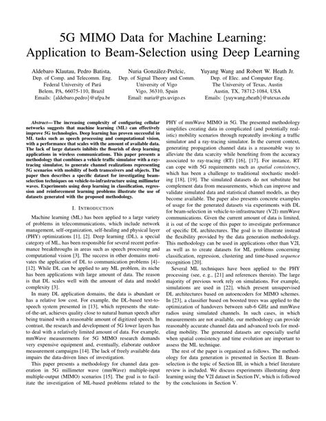 Pdf 5g Mimo Data For Machine Learning Application To Beam Selection Using Deep Learning