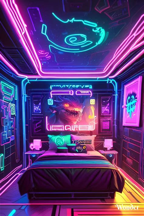 Cyberpunk Bedroom With Futuristic Neon Lights