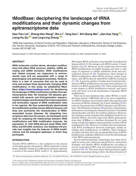 Pdf Tmodbase Deciphering The Landscape Of Trna Modifications And