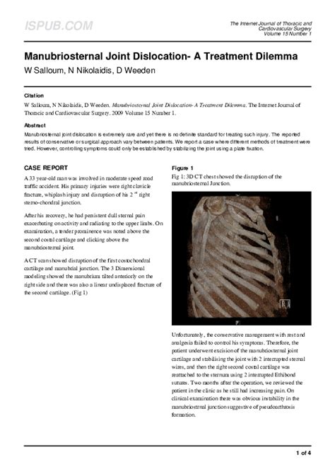 Pdf Manubriosternal Joint Dislocation A Treatment Dilemma