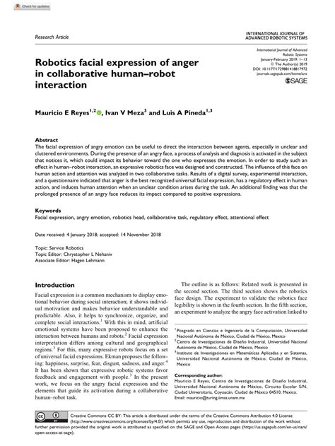 Pdf Robotics Facial Expression Of Anger In Collaborative Human Robot Interaction