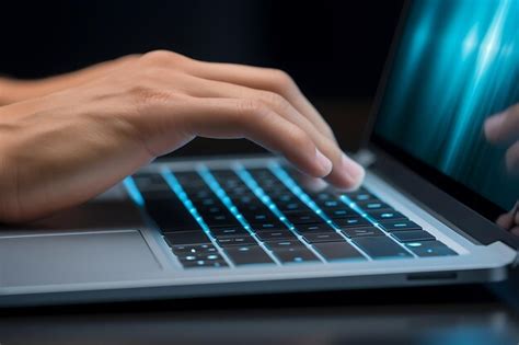 Premium Photo Side View Of Hand Pressing Key On Open Laptop