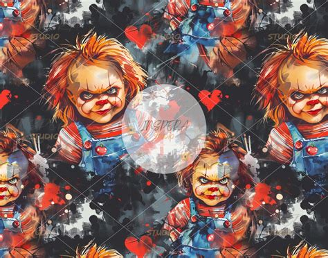 Horror Chucky Movie Seamless Pattern Horror Halloween Pattern Fabric File Instant Download
