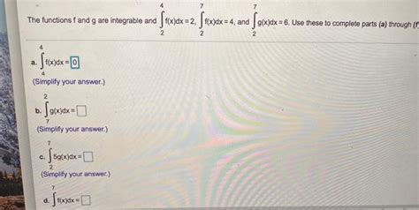 solved 7 7 the functions f and g are integrable and f x dx