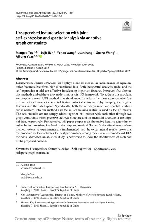 Unsupervised Feature Selection With Joint Self Expression And Spectral