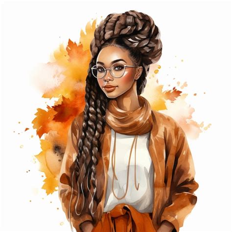 Premium Photo Illustration Of A Woman With Long Braids And Glasses