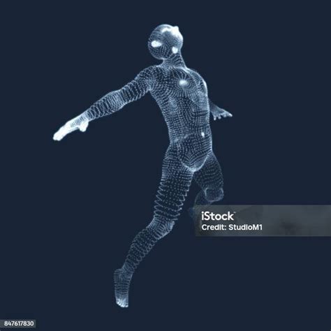 남자 남자 인체 모델의 3d 모델을 점프 벡터 일러스트입니다 3차원 형태에 대한 스톡 벡터 아트 및 기타 이미지 3차원 형태 개념 기호 개발 Istock