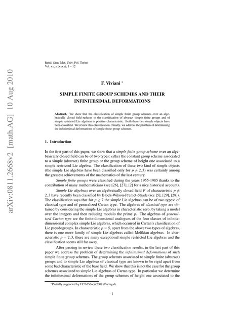 Pdf Simple Finite Group Schemes And Their Infinitesimal Deformations