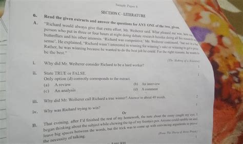 Sample Paper 8 SECTION C LITERATURE 6 Read The Given Extracts And Answ